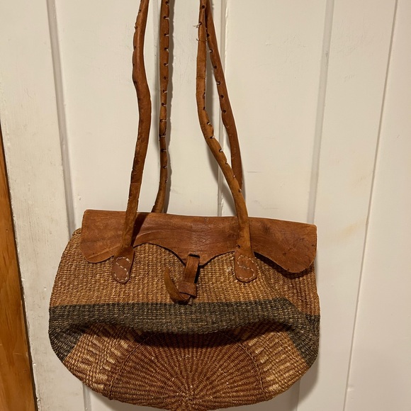 Bags | Cute Boho Woven Bag With Leather Accents | Poshmark